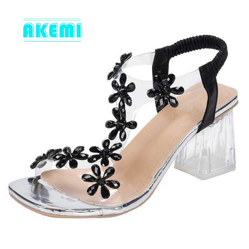 Korean fashion sandals block heels with ankle one strap for women ...
