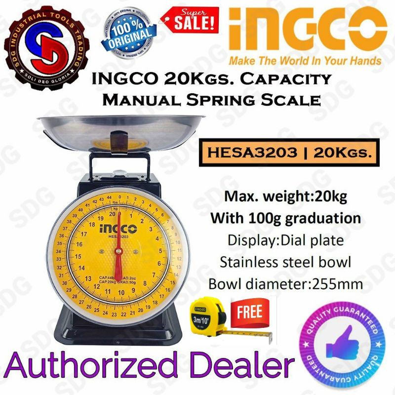 INGCO 20kgs. / 60kgs. / 150kgs. Manual Table Top Spring Scale (HESA3203 ...