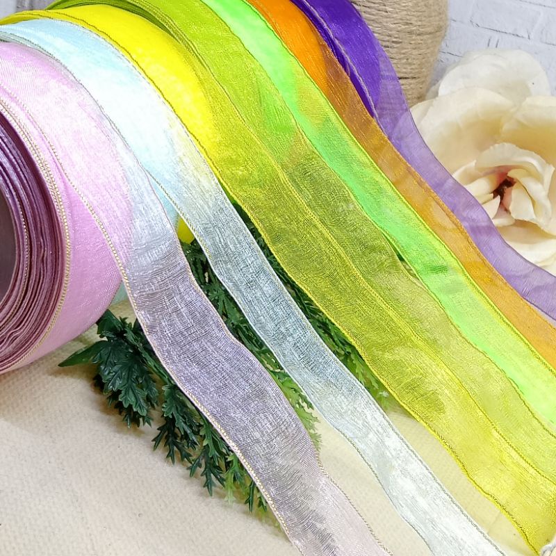 Organza ribbon/ gold list organdy ribbon 2.5cm / 1inch (per Roll ...