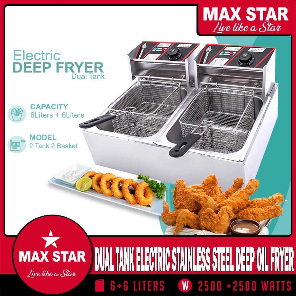 Max Star Double Deep Fryer Electric Stainless Steel Deep Oil Fryer ...