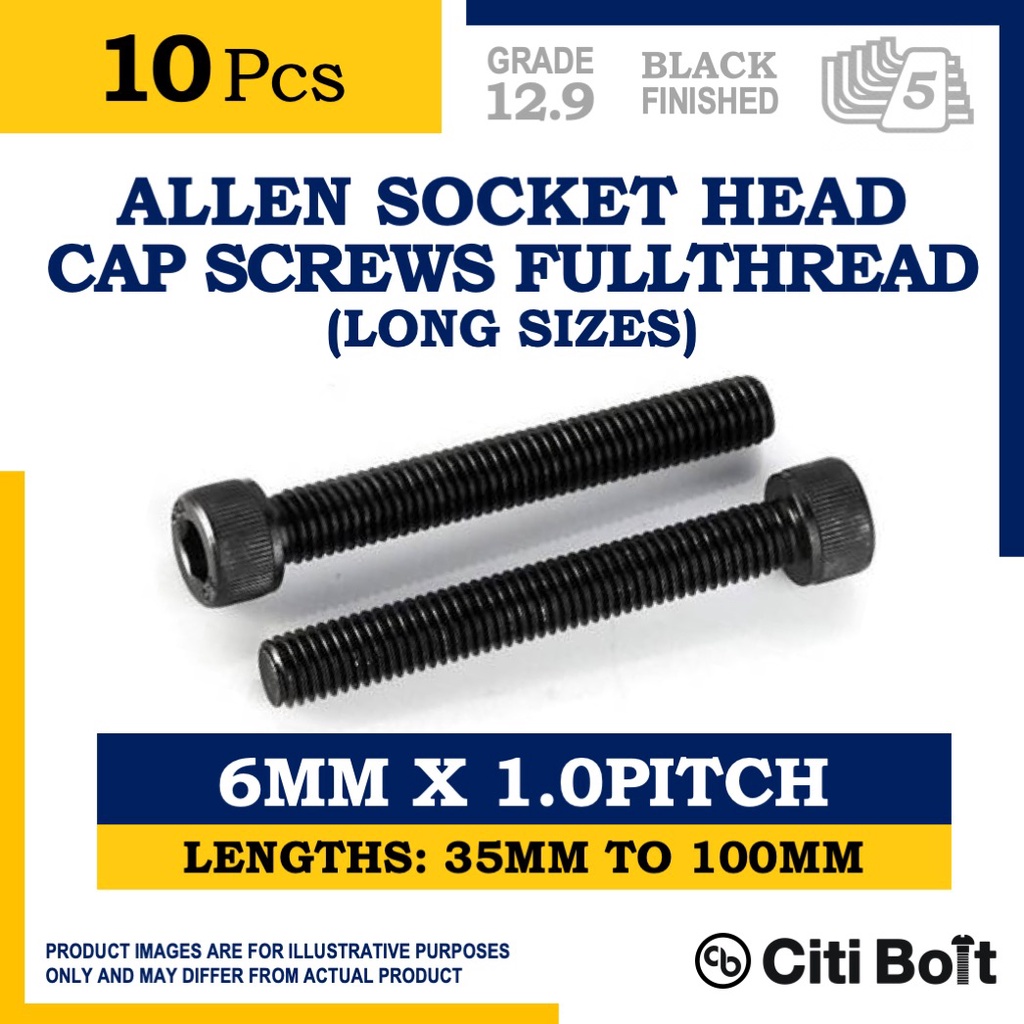 10pc Allen Socket Head Cap Screws / Allen Bolt M6 ( 6MM x 1.0PITCH ) FT ...