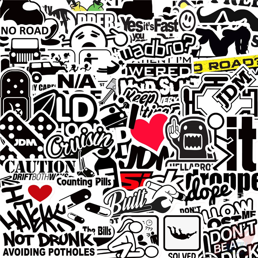 Funny JDM HipHop Slang Series 01 Classical Black & White Stickers 50Pcs ...
