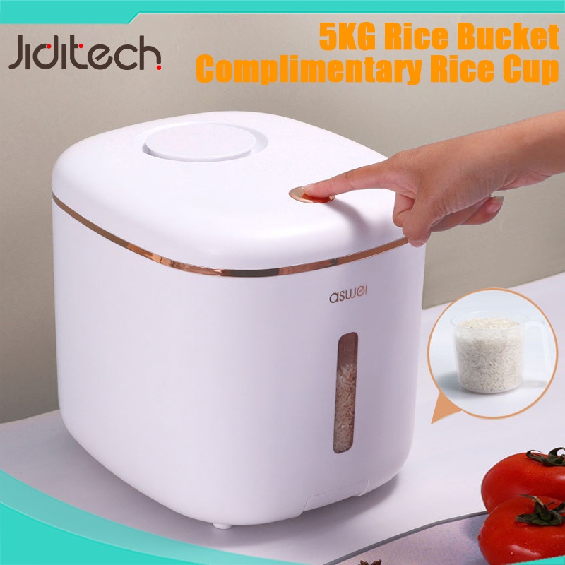 Jiditech 5KG Rice Bucket Rice Dispenser And Storage With Measuring Cup ...