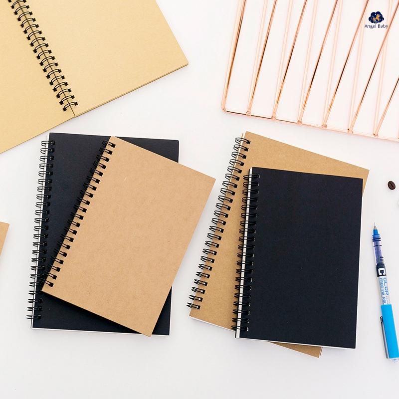 A5/100 Pages Spiral Notebooks Kraft Black Cover Blank Notebook ...
