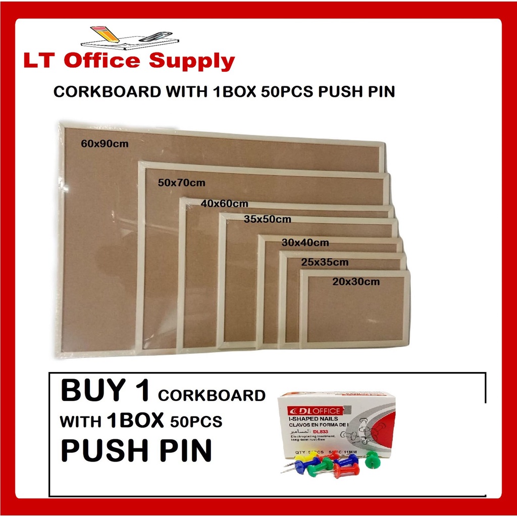 Cork board wooden frame with 1box 50pcs Push pin | Shopee Philippines