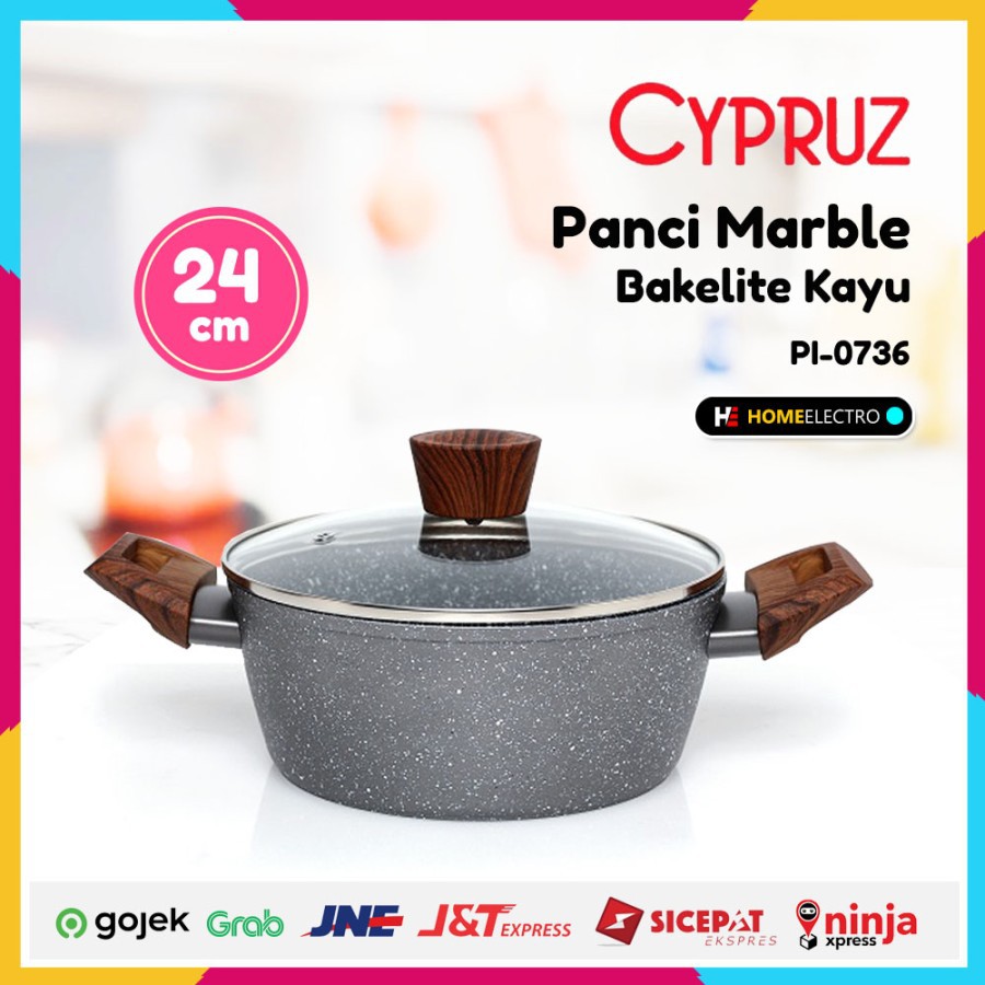 KAYU [HE] Cypruz PI-0736 24cm Wooden Bakelite Marble Pan + Lid | Shopee ...
