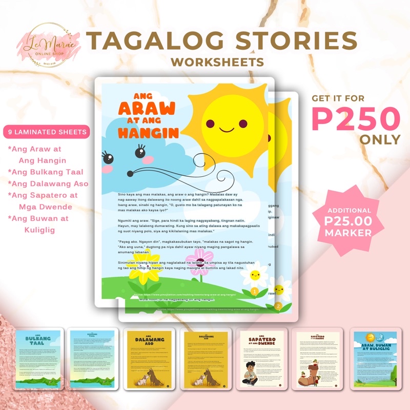 TAGALOG STORIES MAIKLING KWENTO WORKSHEETS Laminated Educational ...
