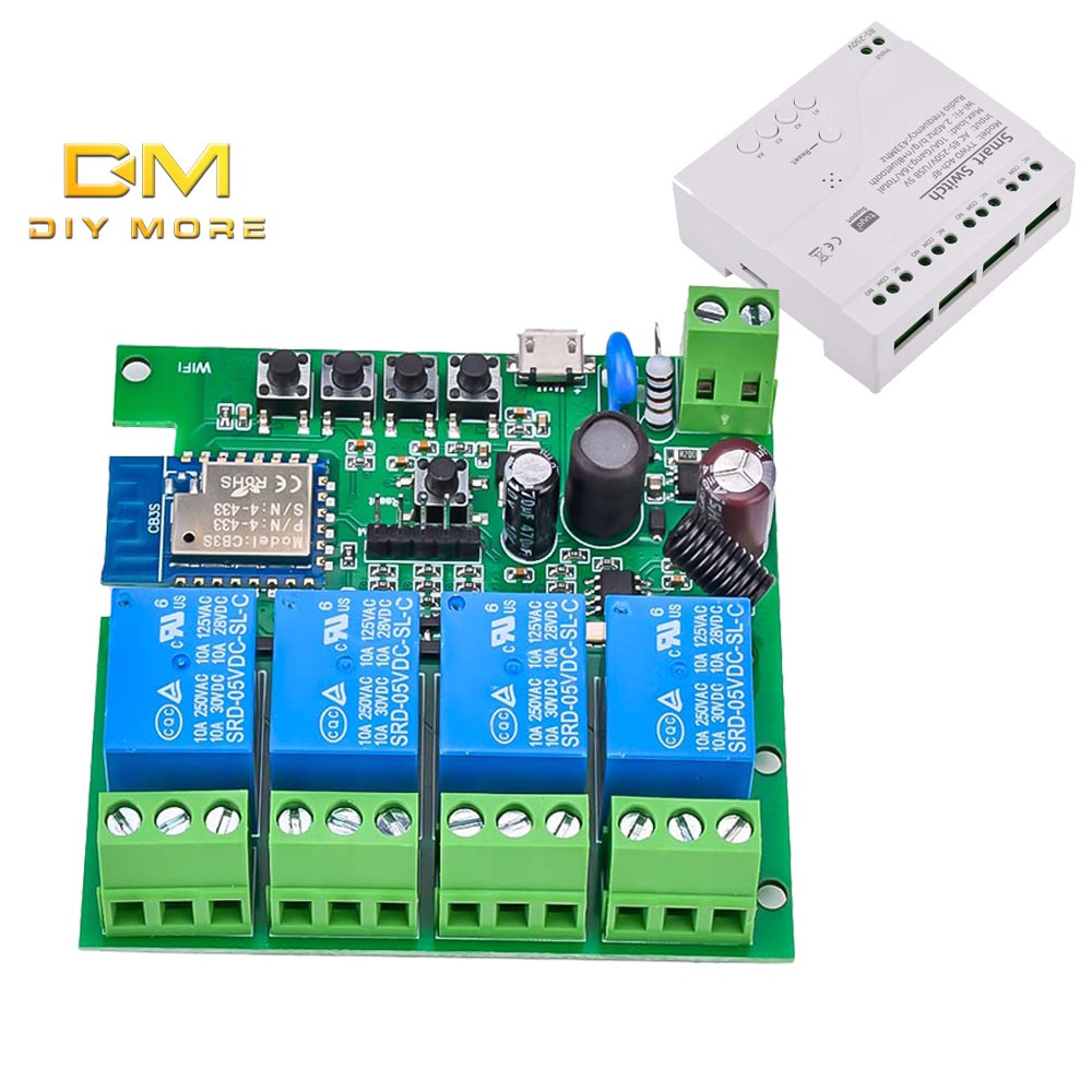 DIYMORE Tuya App Micro Usb5V/Ac85V-250V 4-Way 433 Remote Control Manual ...