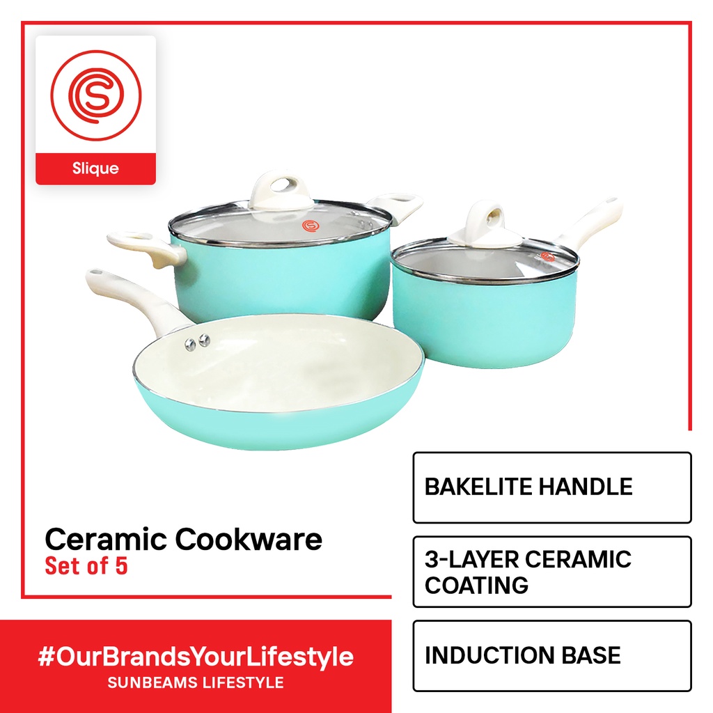 SLIQUE Ceramic Cookware Set Of 5 Multi Layer Ceramic Coating Induction ...