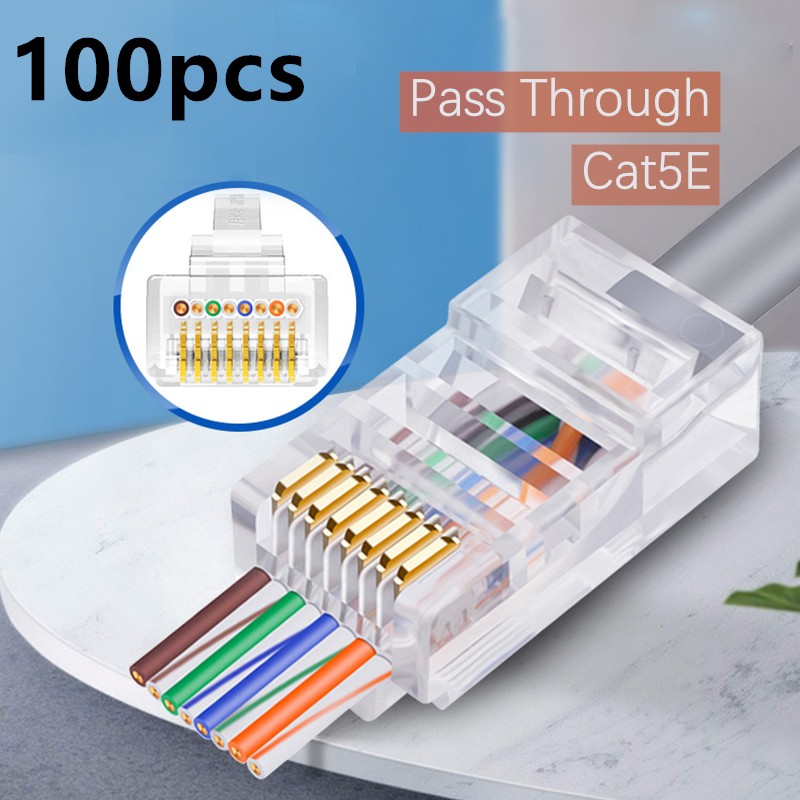 (100pcs) CAT6 straight-through Cat5e Ethernet cable connector modular ...