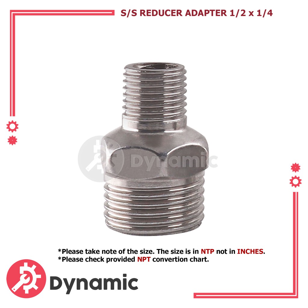 Stainless Fitting Male Hex Reducer Adapter Connector 1/2 NPT 20mm x 1/4 ...