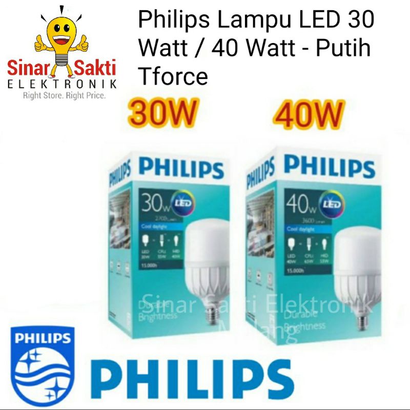 PUTIH Philips LED Lamp 30W 40W 30 Watt 40 Watt White Bulb Tforce ...