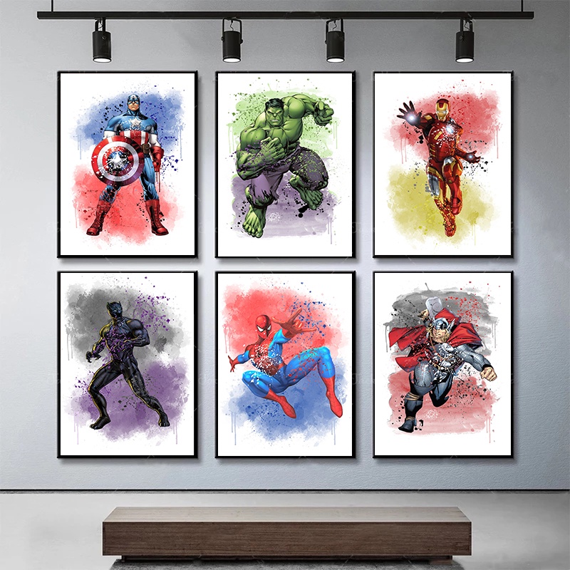 Avengers Superhero Watercolor Canvas Painting Marvel Spiderman Kids ...