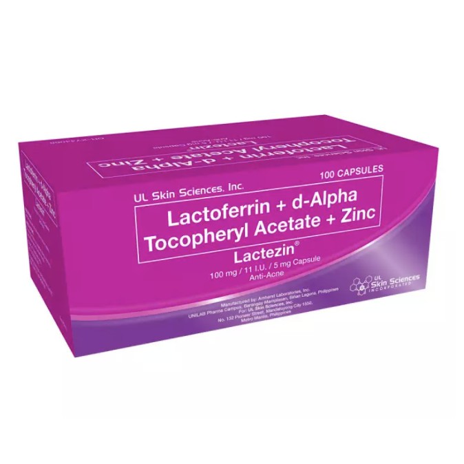 Lactezin Anti-Acne 100 capsules (Lactoferrin + Vitamin E + Zinc ...