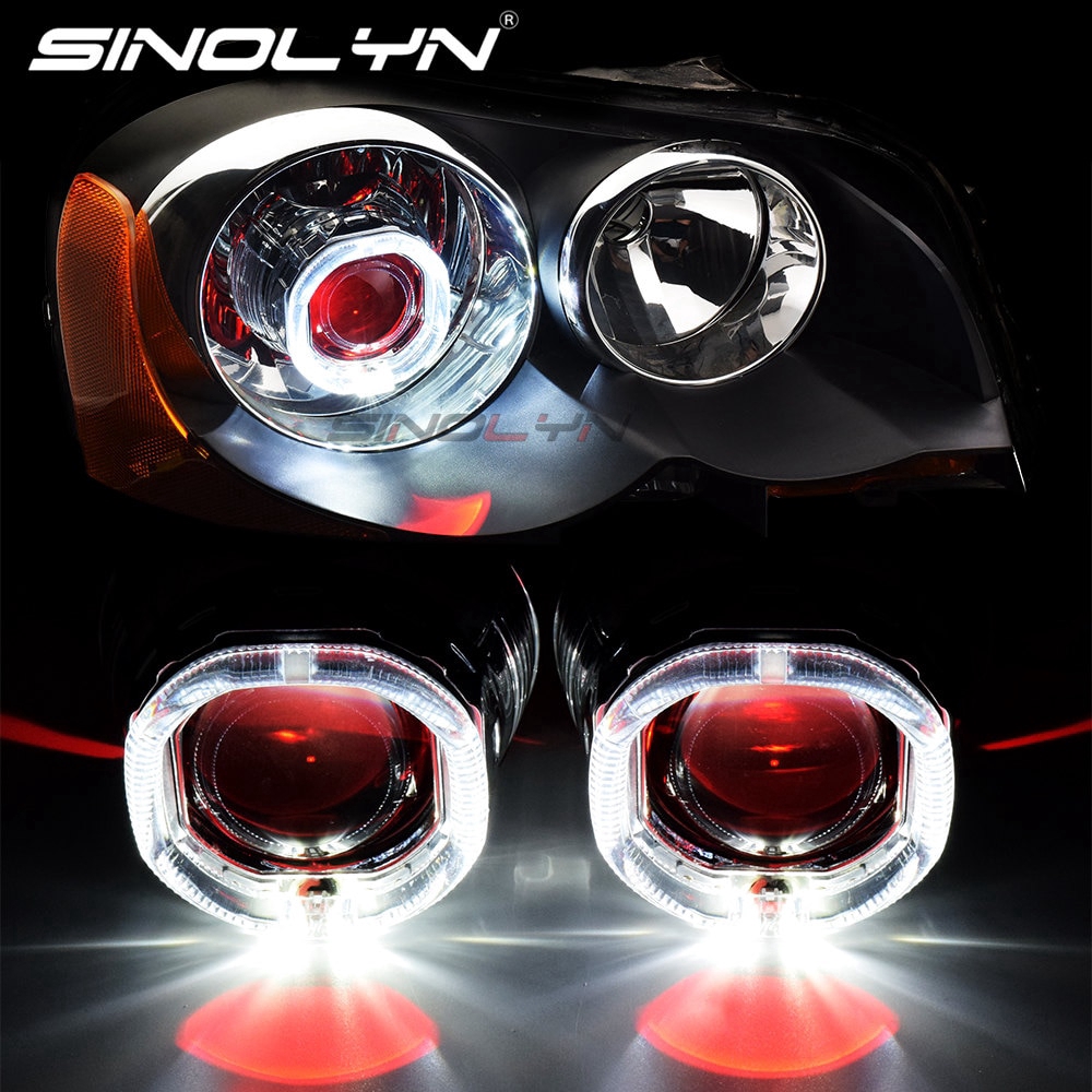 Square LED DRL Angel Devil Eyes Halo Rings DRL Car Headlight Bi-xenon ...