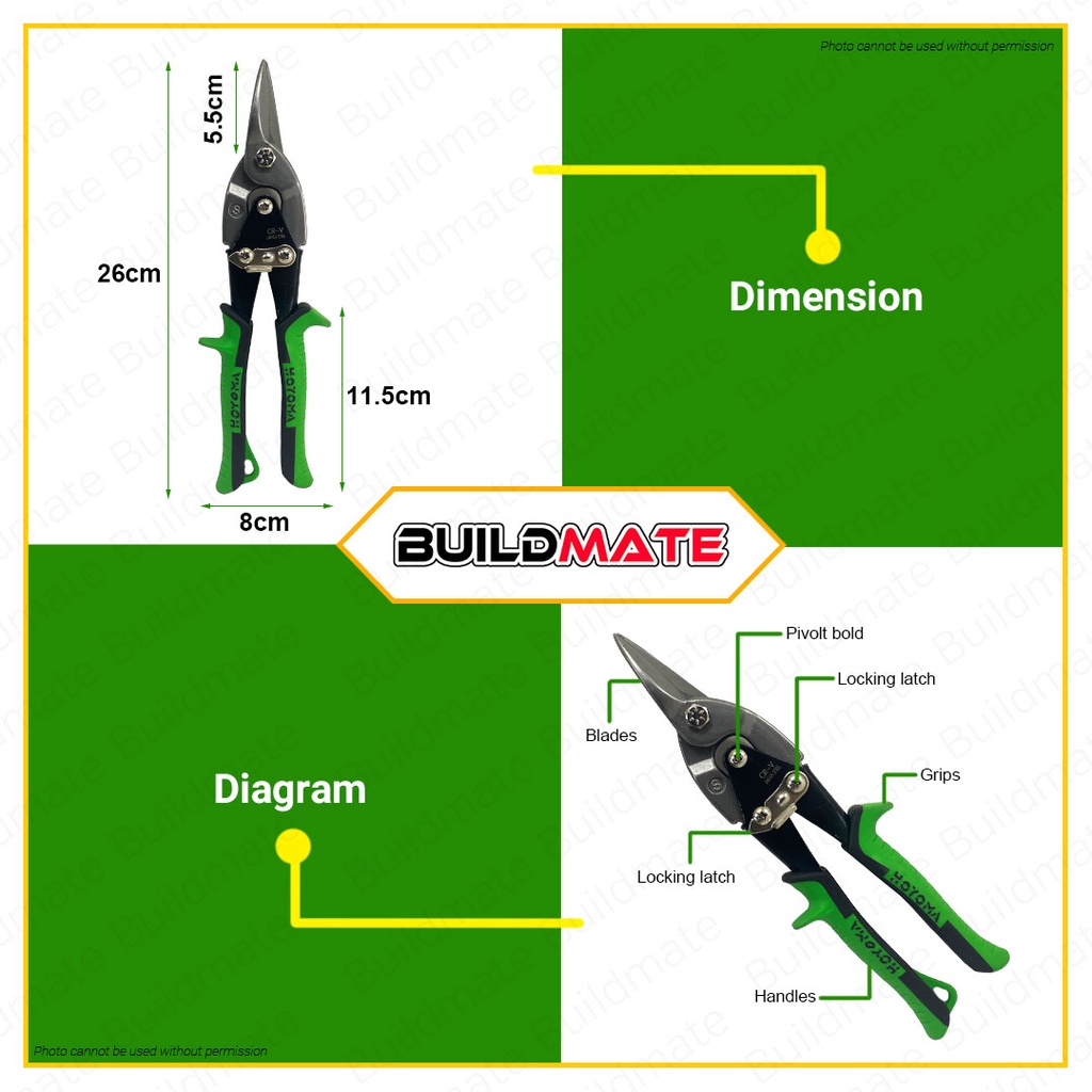 BUILDMATE Hoyoma Japan Aviation Snip 10 Inch Straight Left & Right Cut ...
