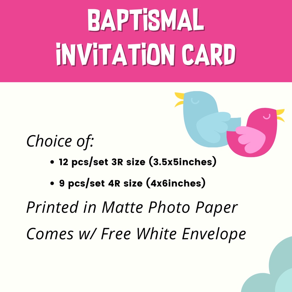 Baptismal Invitation Card 9 or 12 pcs with Free White Envelope ...