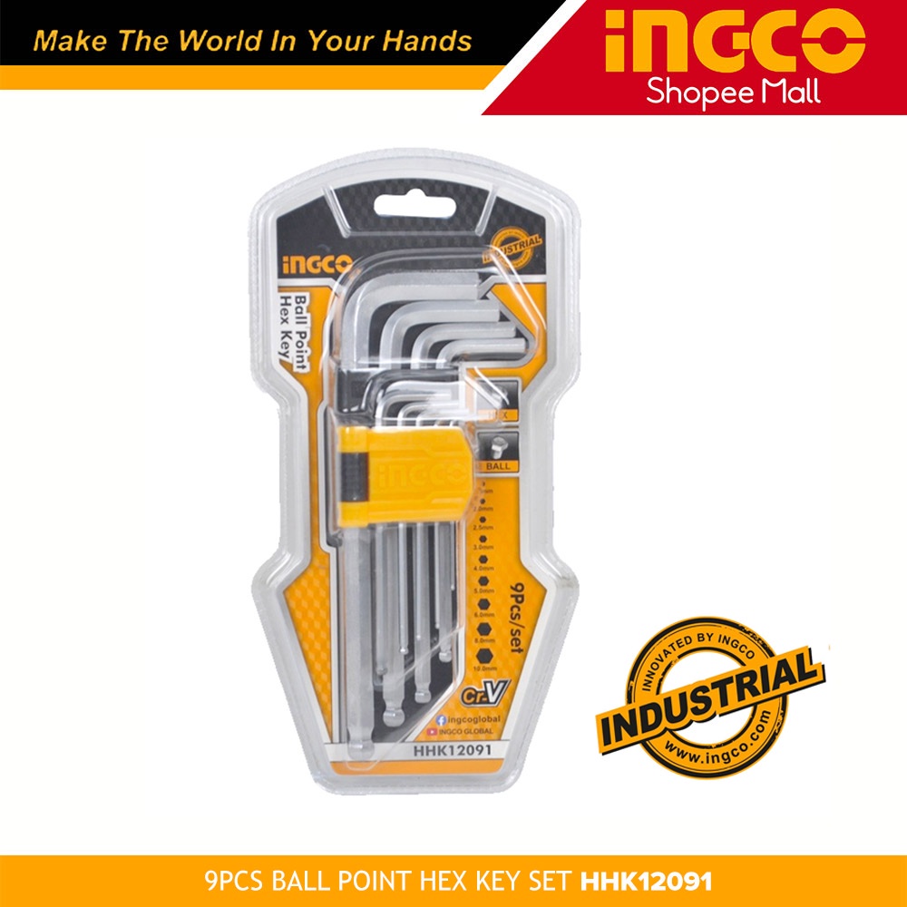 Ingco HHK12091 9pcs Ball Point Hex Key Set 1.5mm-10mm CR-V Iht | Shopee Philippines