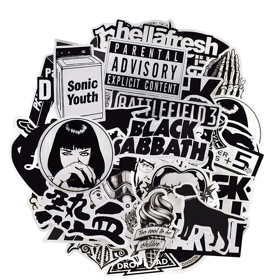50 PCS Metallic Color Black and White Stickers Graffiti Punk Sticker ...