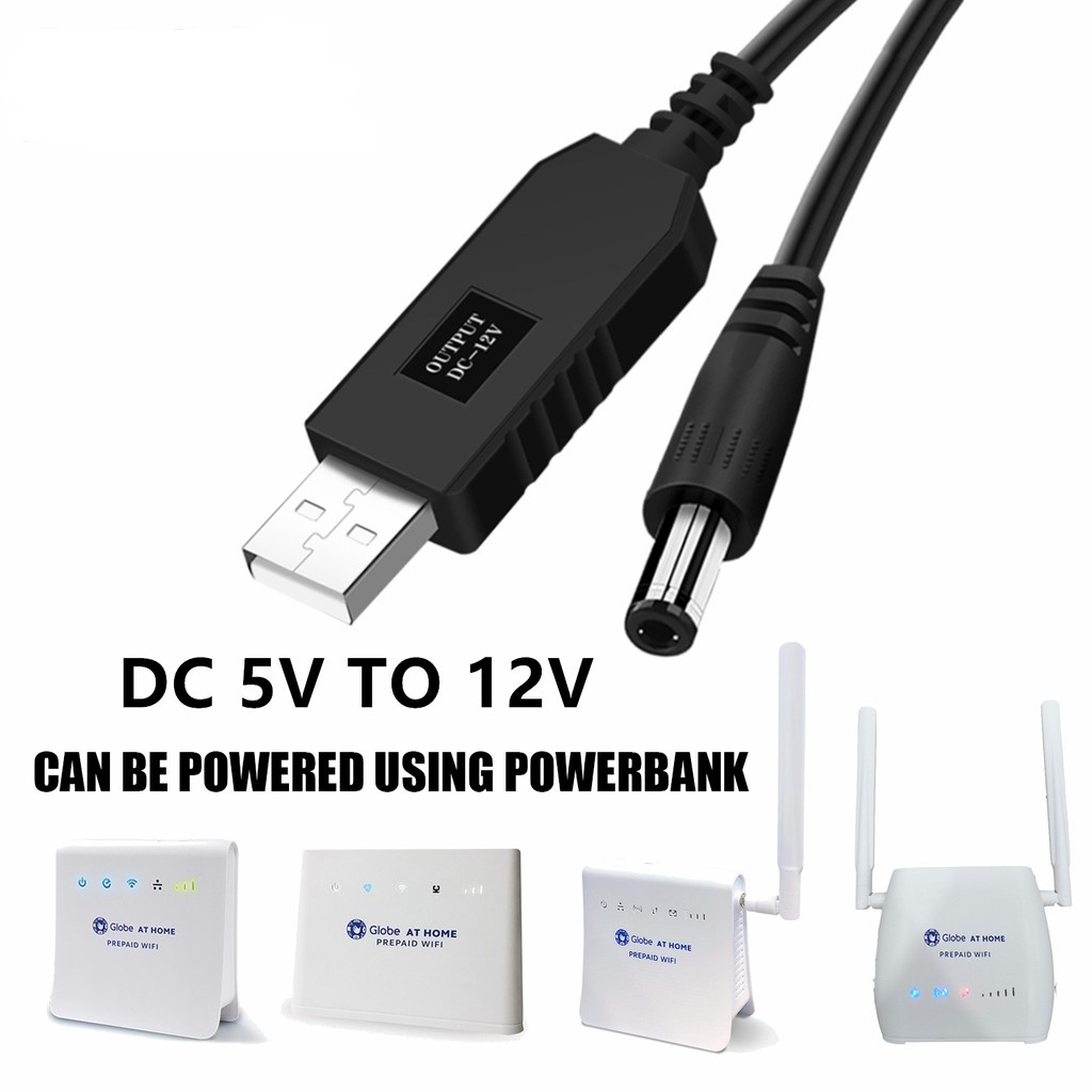 Power Bank USB DC 5V to 12V Round Hole Power Cord WiFi Router Boost ...