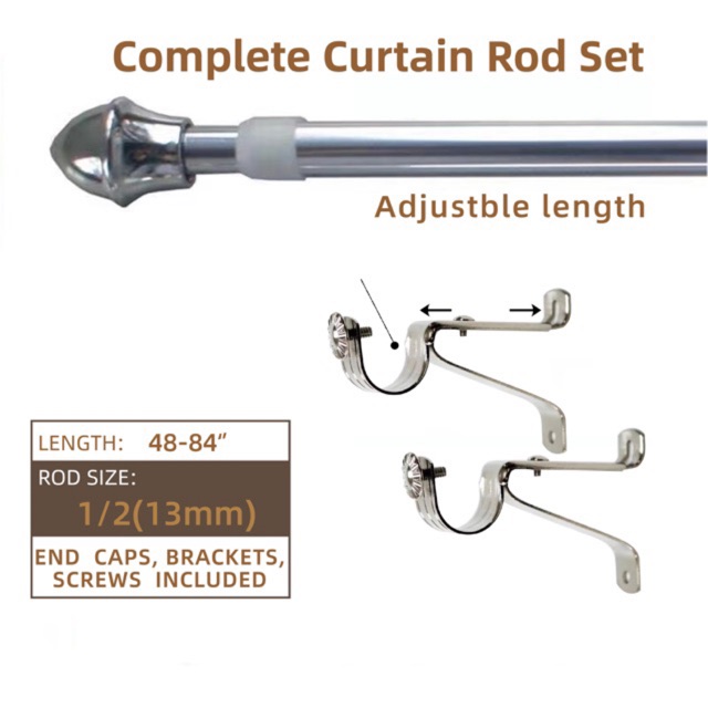 Curtain Rod Adjustable Set Window Rod for Grommet Curtains,Drapes 1 ...