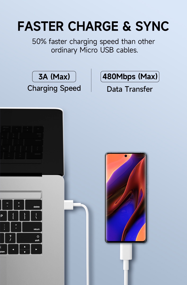 MORUI Romoss CB05A 1M Micro USB Cable 3A Fast Charge Cable Upgraded Version 480Mbps Mobile Cable ...