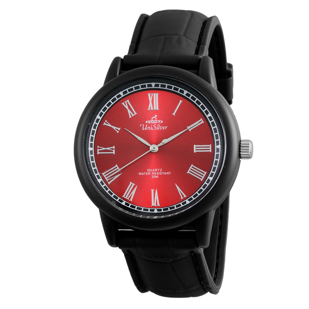 UniSilver TIME Men's Black / Red Analog Rubber Watch KW3281-1009 ...