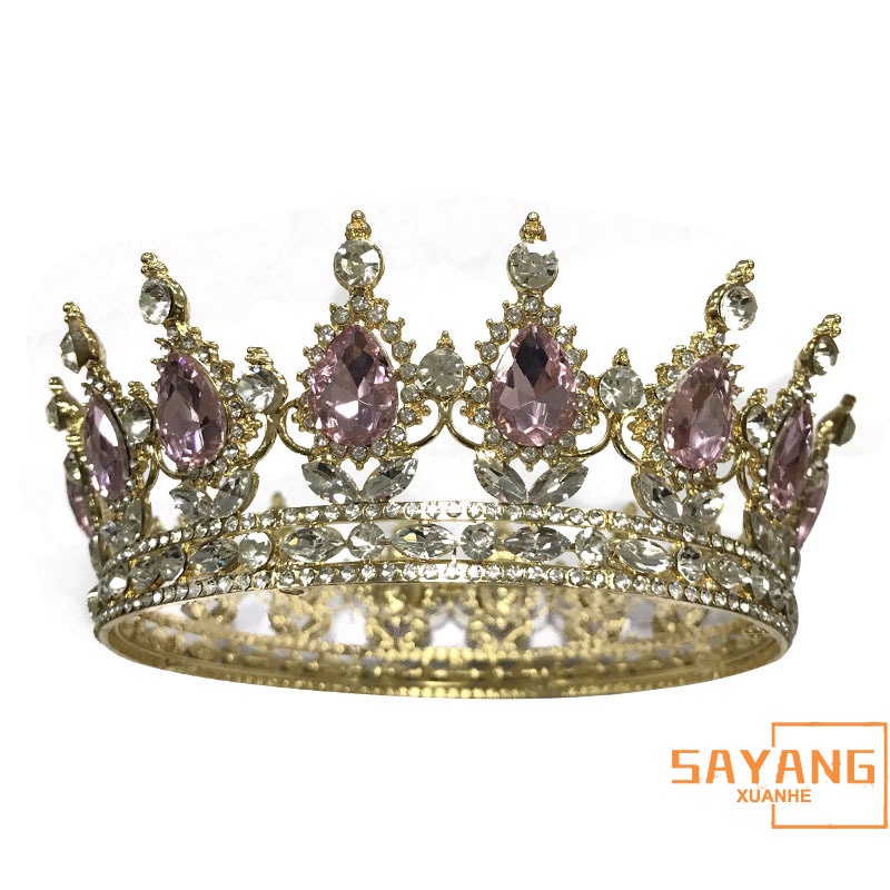 Queen Vintage Big Wedding Hair Accessories Rhinestone Bridal Full Round ...