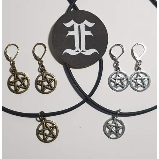 Gothic Witch SET Mini Pentacle Charm Choker Earring Witchcraft ...