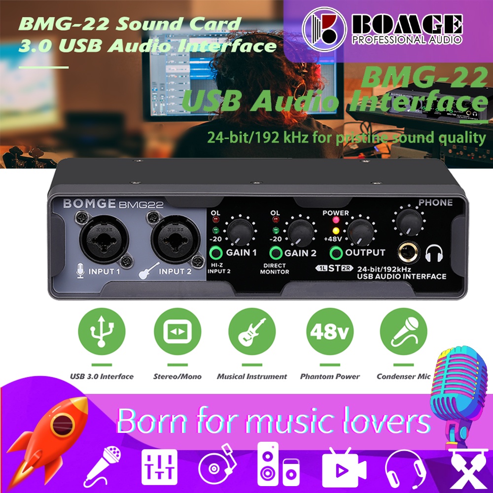 BOMGE USB Audio Interface(24 bit/192 kHz) with XLR, phantom power ...