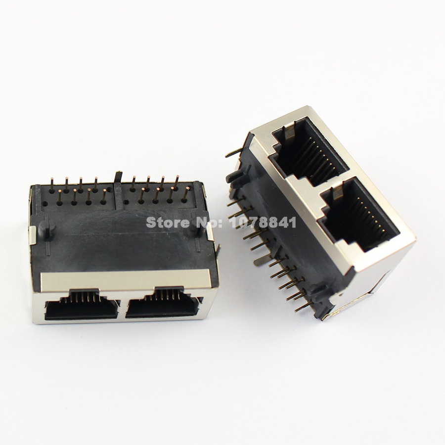 50pcs Modular Network Connector Dual-Port 2 Ports 8P8C PCB Jack ...