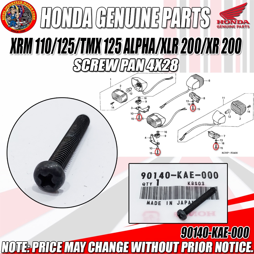 XRM 110/125/TMX 125 ALPHA/XLR 200/XR 200 SCREW PAN 4 X 28 (HPI ...