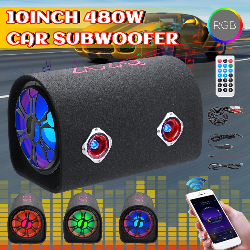 12V 24V 220V 10 Inch 480W Car Audio Active Subwoofer Bass Tube LED ...