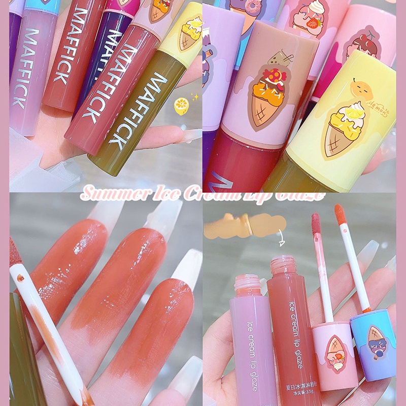 MAFFICK Cute Ice Cream Lip Glaze Glass Mirror Matte Moisturizing ...