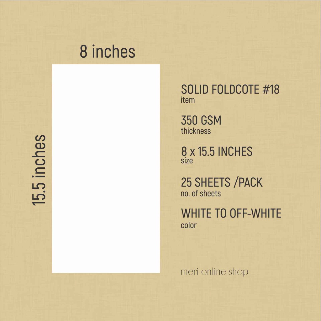 SOLID FOLDCOTE #18 350 gsm 8 x 15.5 inches 25 sheets | Shopee Philippines