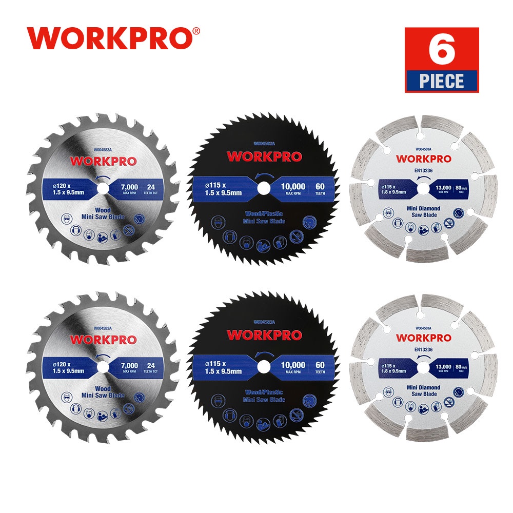 Workpro 6pc Mini Saw Blade Set Tct/65mn/Diamond Electric Circular ...