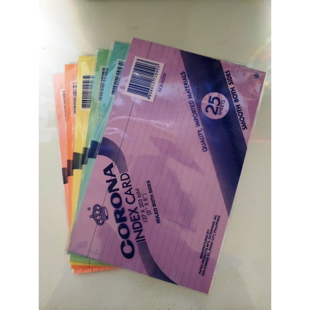 CORONA Colored Index Cards - Ruled Both Sides (5 x 8 inches) | Shopee ...