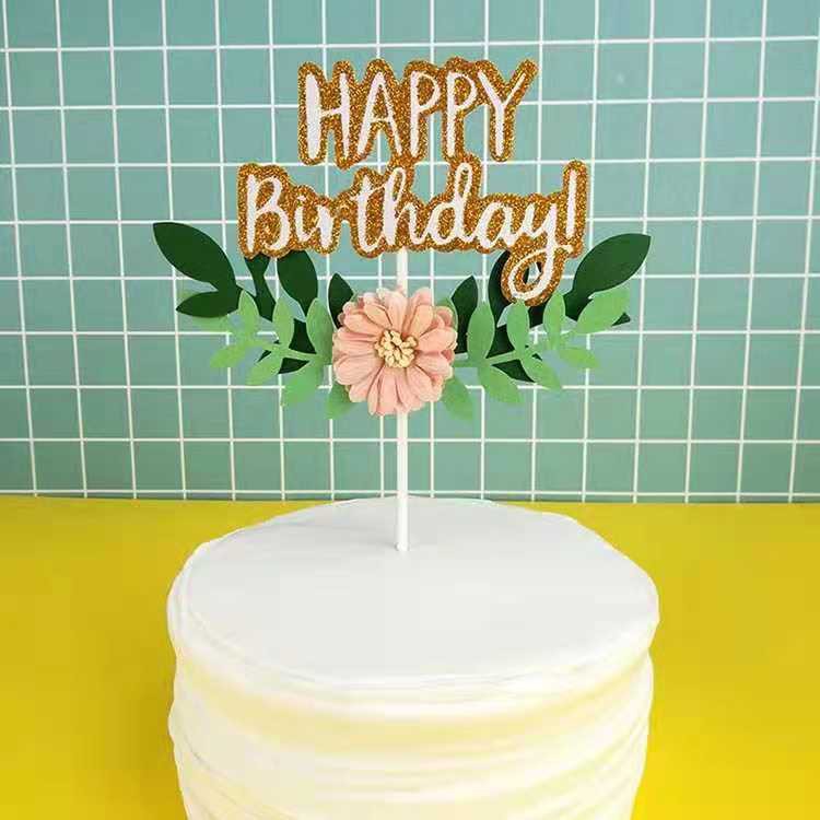 Forest Theme Flower Green Leaves Paper Card Cake Topper Baking Props