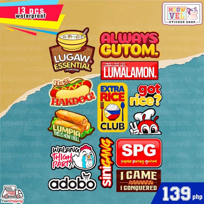 [13 pcs] Pinoy food parody sticker pack #1 | Shopee Philippines