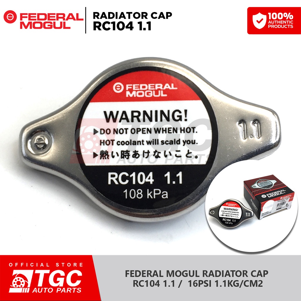 Federal Mogul Radiator Cap RC104 1.1 / 108 kPa 16PSI 1.1KG/CM2 for Honda/Mitsubishi/Toyota 1pc ...