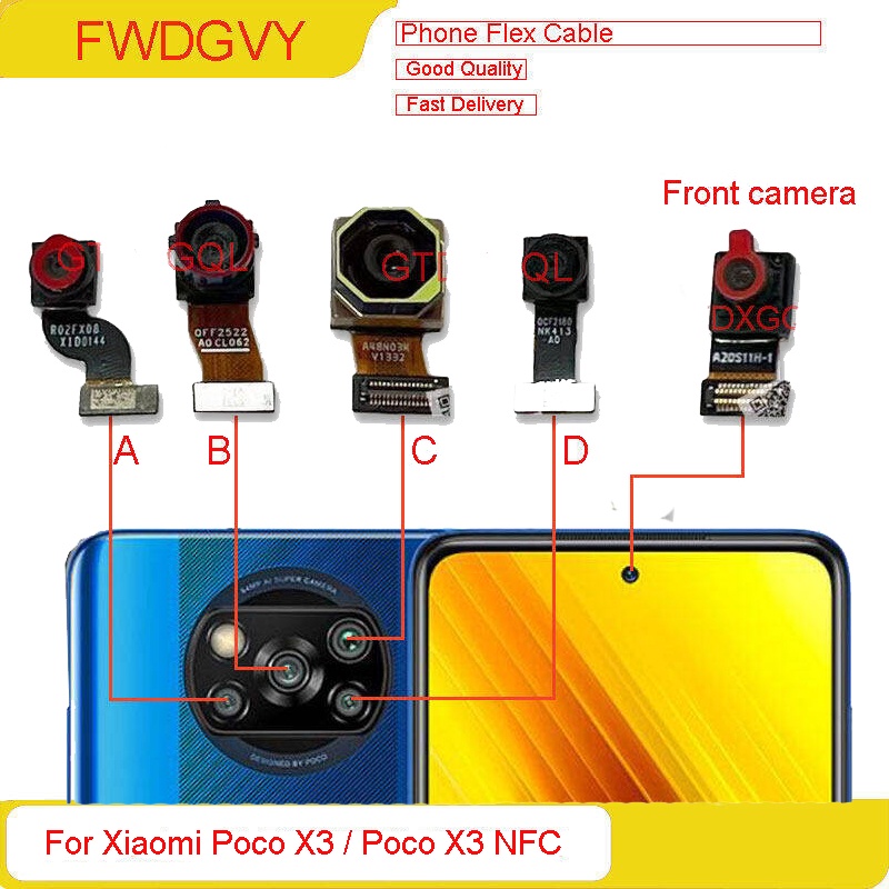 Original Front Back Camera For Xiaomi Poco X3 / Poco X3 NFC Main Facing ...
