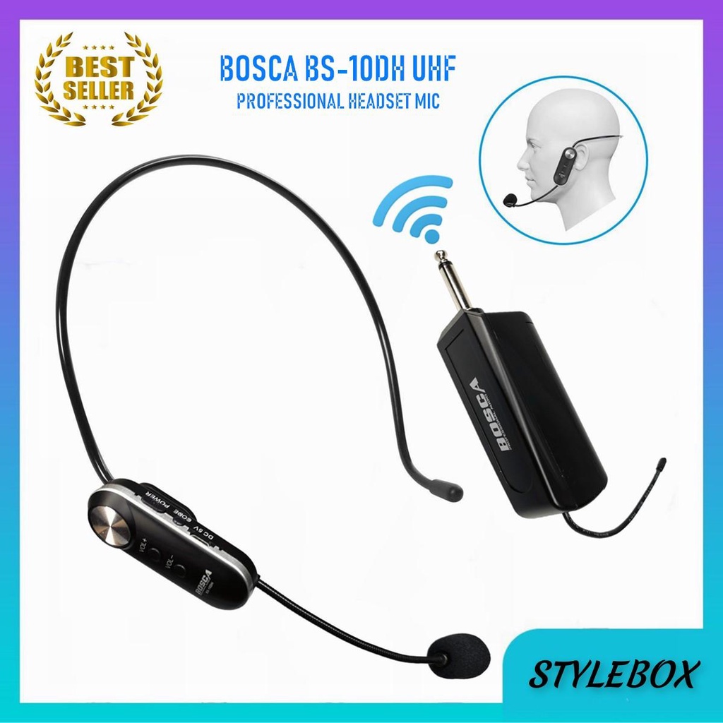 WHS Portable UHF Wireless Lapel Microphone Headset Mic with Receiver ...
