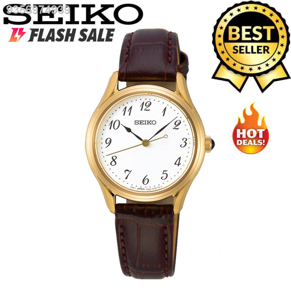 Seiko SUR Quartz Neo Classic White Dial Brown Leather Strap Watch for Women(Brown)(relo ...