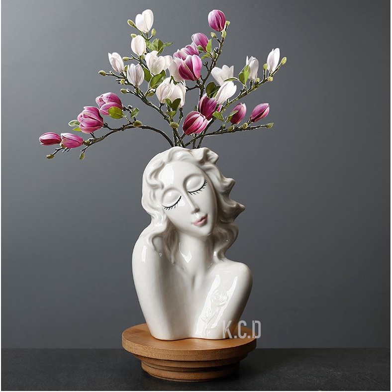 Abstract Female Head face vase, White Modern Cute Girl Ceramic vase ...