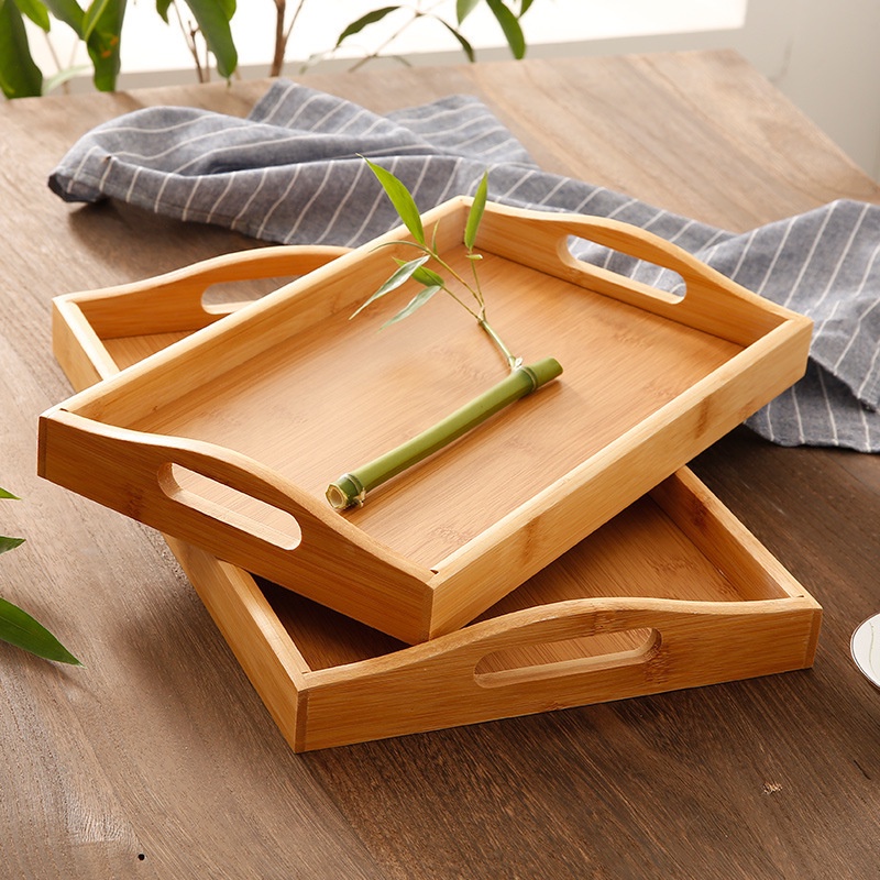 Mulit-purpose Wooden Storage Tray Bamboo Tea Tray with handle Wood ...