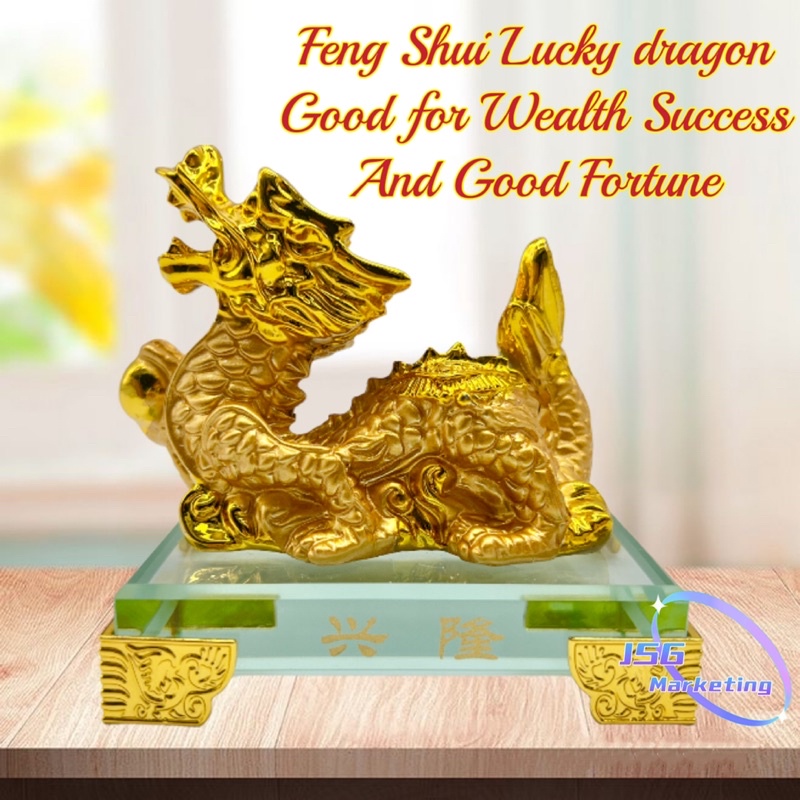 Feng Shui Lucky Dragon Golden Resin Collectible Figurines Table Decor ...