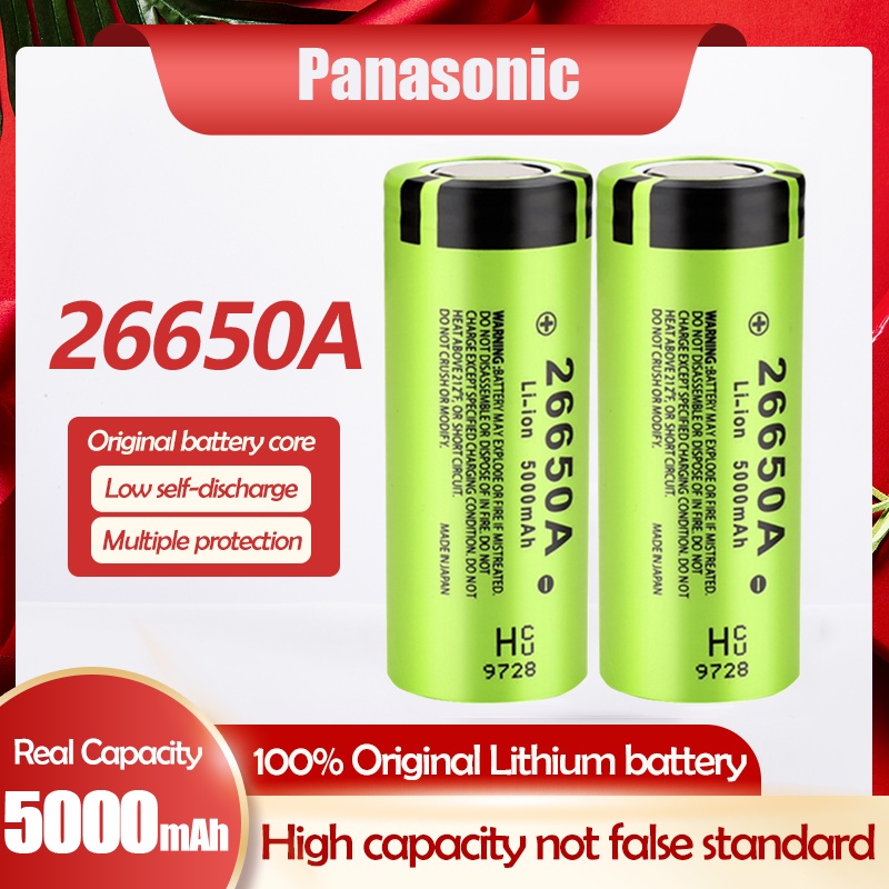 Panasonic Original Rechargeable Battery 26650 5000mah 3.7V 26650A Lithium For Flashlight Fan ...
