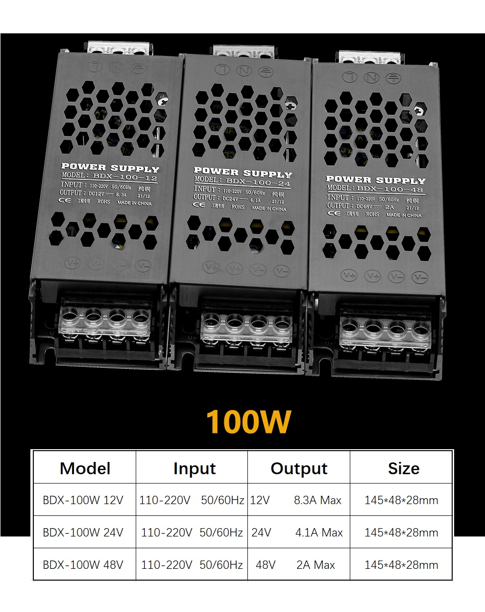 Ultrathin LED Power Supply Driver AC110-220V DC12V DC24V DC48V 60W 100W 150W 200W 300W 400W ...