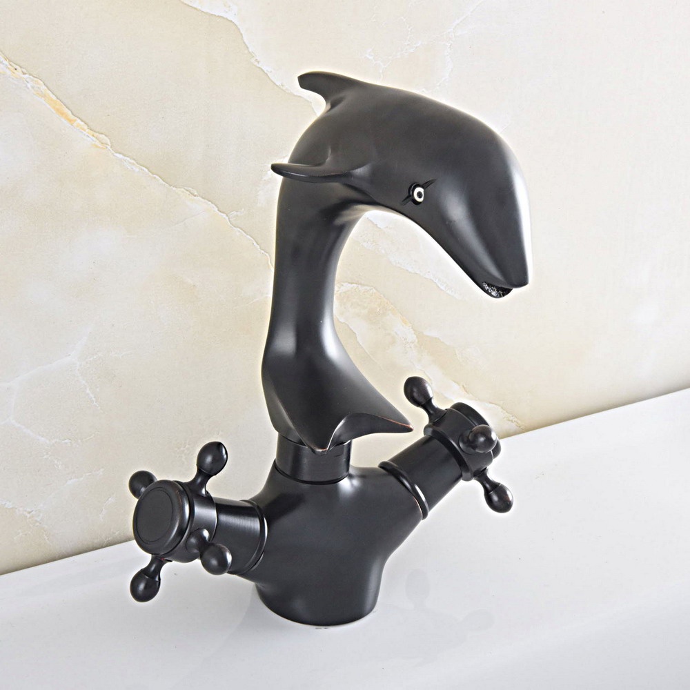 Oil Rubbed Black Dolphin Animal Style Kitchen Sink Swivel Spout With 2 ...