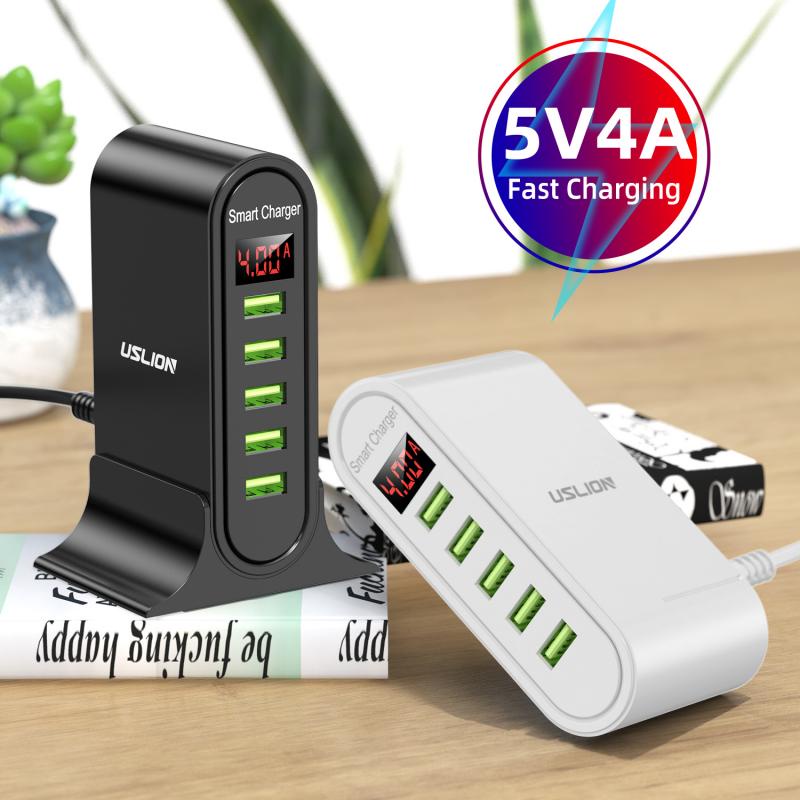 5 Port USB Charger Multi Port LED Display USB Charging Station ...